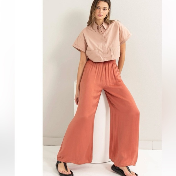 Pants & Jumpsuits | Clay Flowy Washed Satin Wide Leg Pants | Poshmark